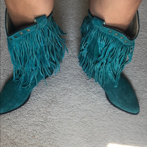 Shoes | Teal Fringe Cowboy Boots | Poshmark